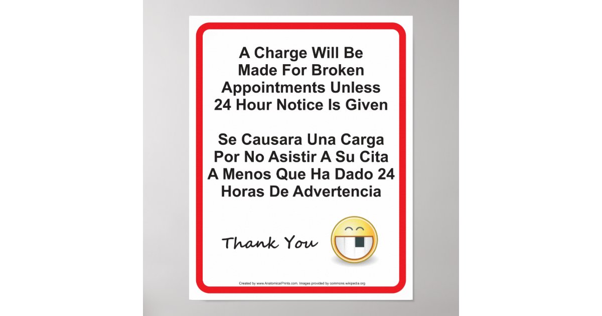 Dentist Office Missed Appointment Wall Sign | Zazzle