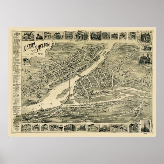 Derby, CT Panoramic Map - 1899 Poster | Zazzle.co.uk