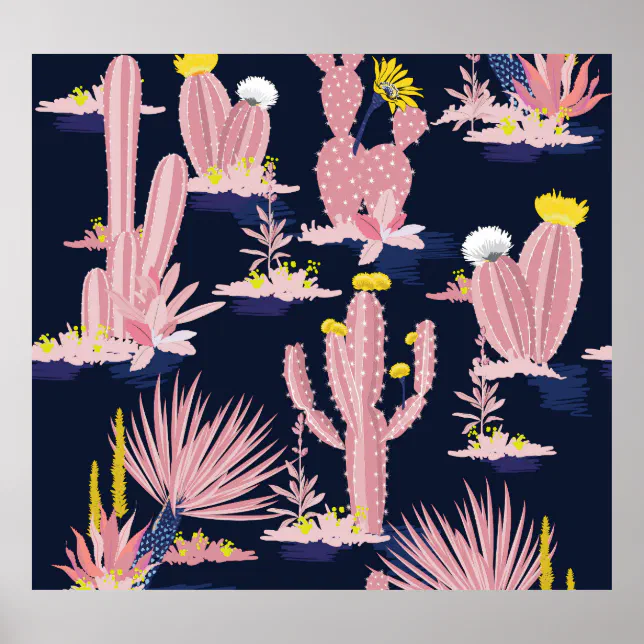 Desert Chic: Pastel Cactus Bloom Poster | Zazzle