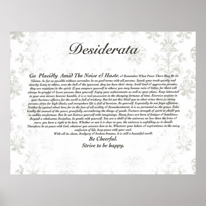 Desiderata Poem on Faded Antique Wallpaper Poster | Zazzle.co.uk