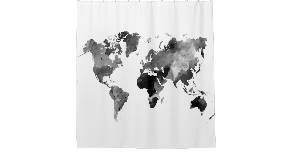 Design 42 World Map Gray Scale Shower Curtain | Zazzle