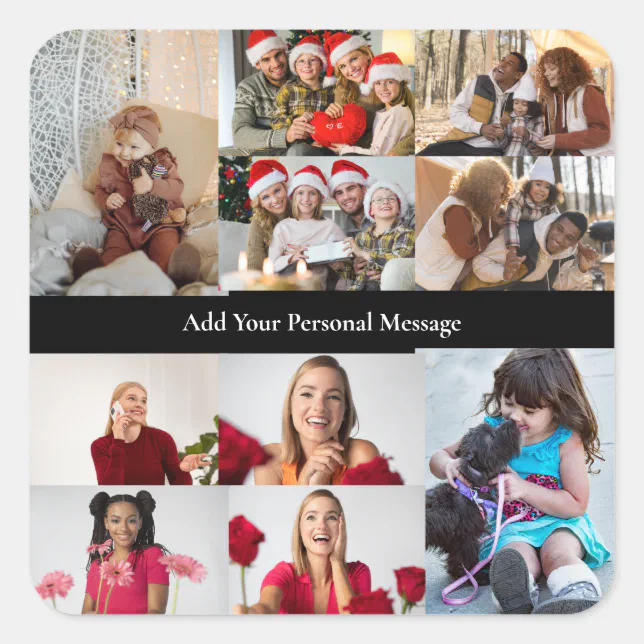 Design Your Own 10 Photo Collage Poster Square Sticker | Zazzle
