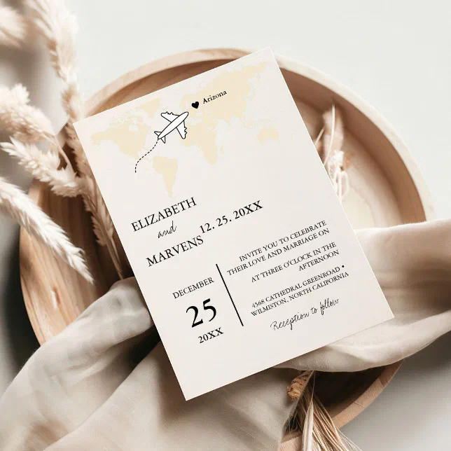 Destination Travel theme world map Wedding Invitat Invitation | Zazzle