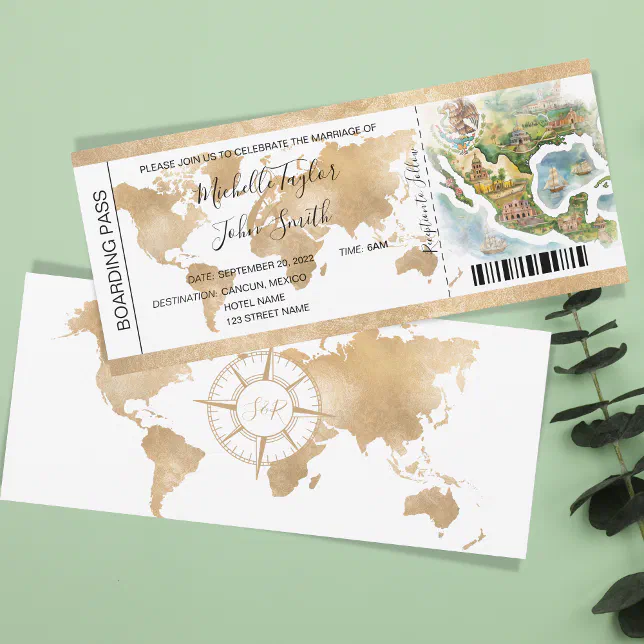 Destination Wedding Boarding Pass Mexico Invitation | Zazzle