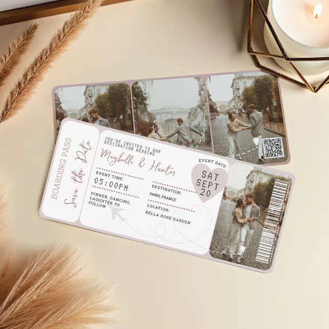Destination Wedding Boarding Pass Ticket QR Code Invitation | Zazzle