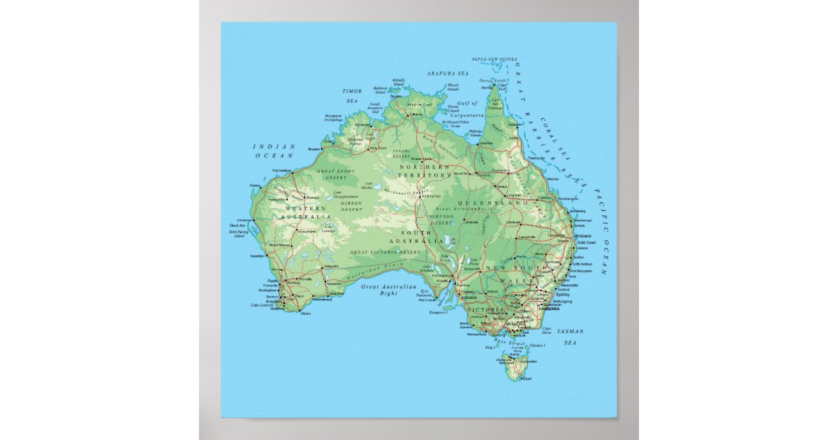 Detailed Map of Australia Poster | Zazzle