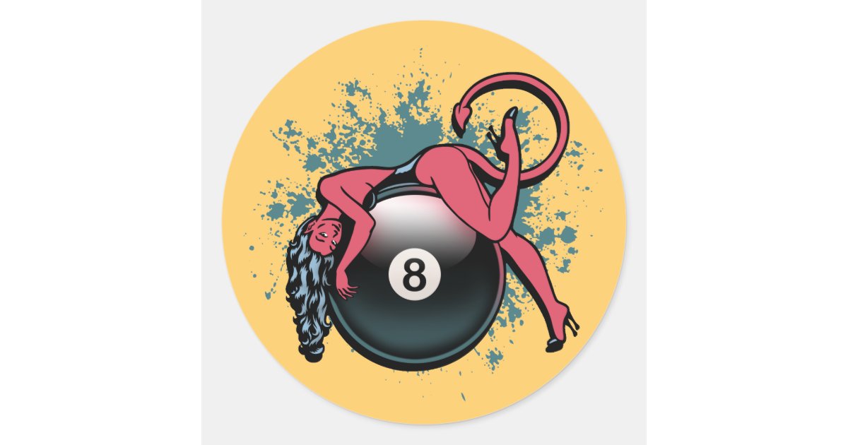 Devil Girl 8-Ball Classic Round Sticker | Zazzle