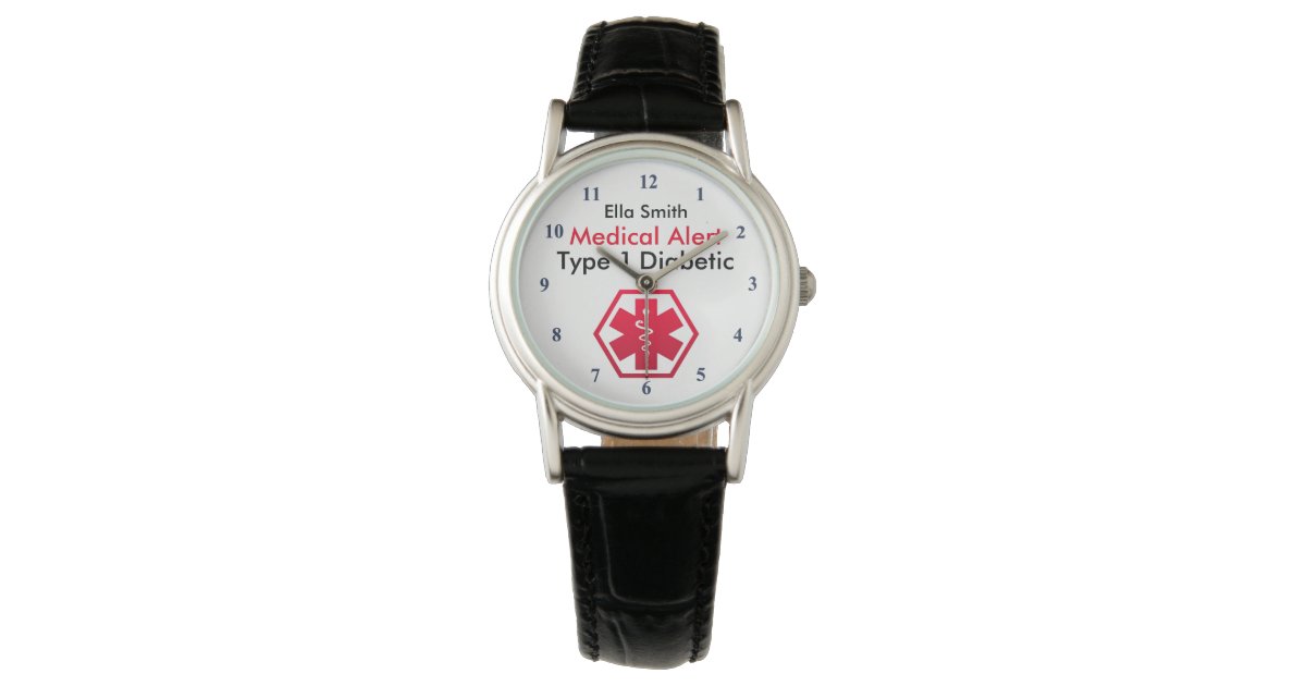 Diabetes Medical Alert Type 1 or 2 Watch | Zazzle