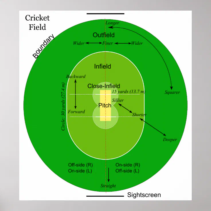 Diagram of a Grassy Oval Shaped Cricket Field Poster | Zazzle