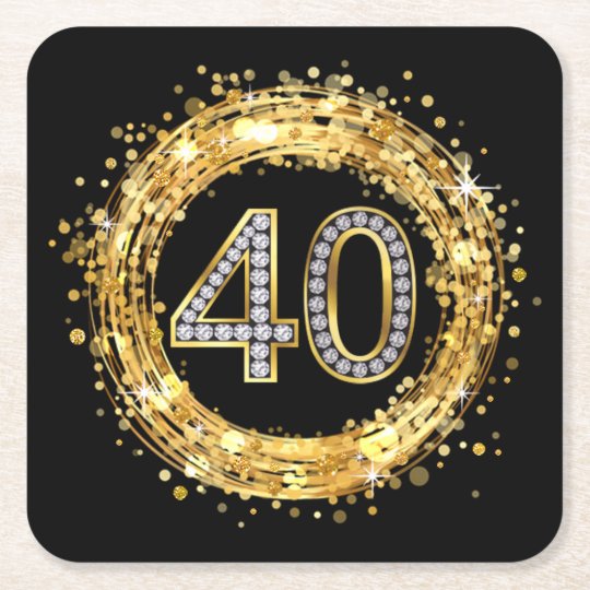 Diamond Number 40 Glitter Bling Confetti | gold Square Paper Coaster ...