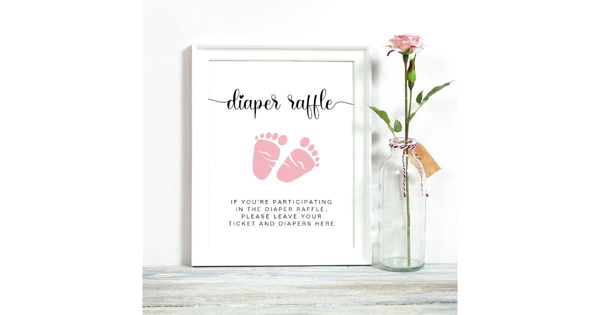 Diaper Raffle Drop Off Pink Feet Baby Girl Shower Poster | Zazzle