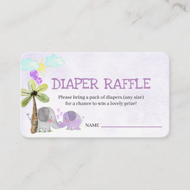 Diaper Raffle Poem Elephant Mum and Baby Shower Enclosure Card | Zazzle