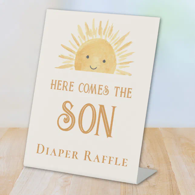 Diaper Raffle Sun Baby Shower Pedestal Sign | Zazzle