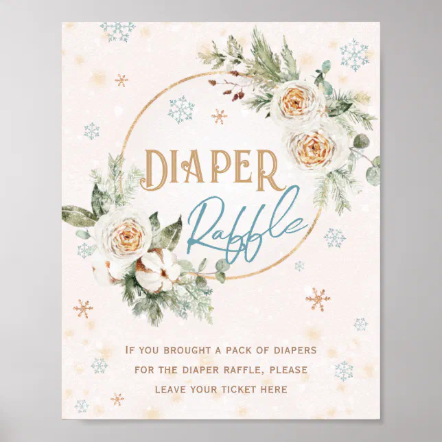 Diaper Raffle Winter Wonderland Baby Shower Nappy Poster | Zazzle