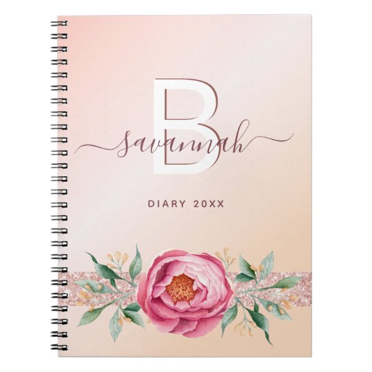 Diary monogram rose gold pink glitter girly modern notebook | Zazzle.co.uk