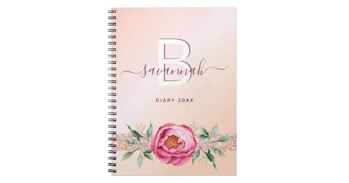 Diary monogram rose gold pink glitter girly modern notebook | Zazzle