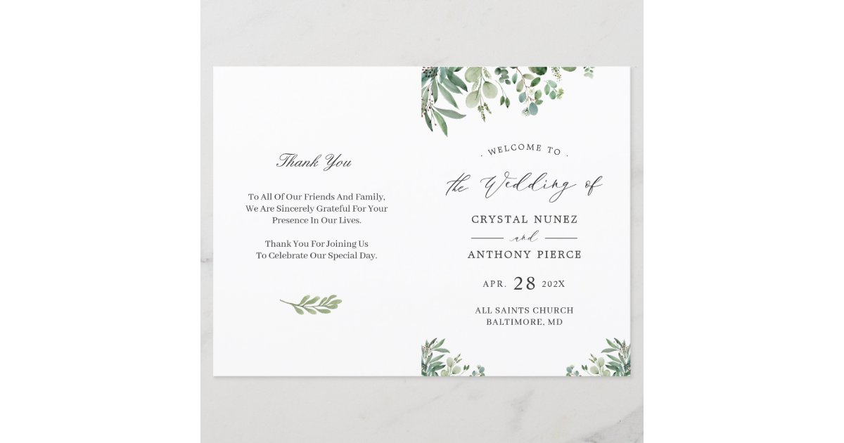 Digital Download Eucalyptus Leaves Wedding Program Invitation | Zazzle