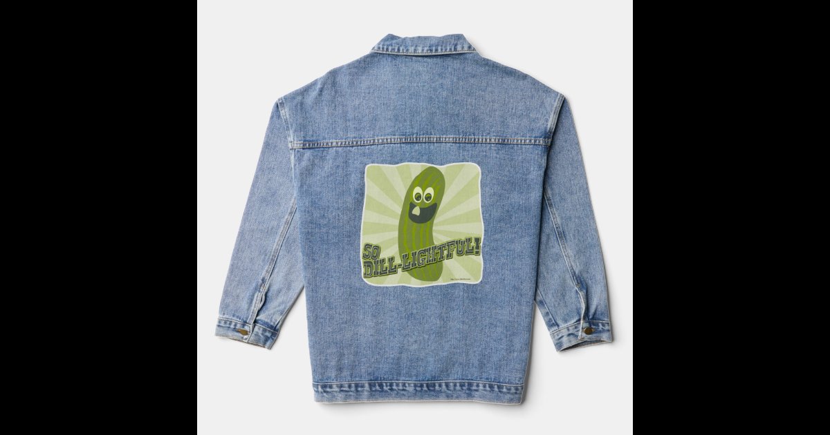 Dill-lightfulFunny Pickle Cartoon Character Denim Jacket | Zazzle