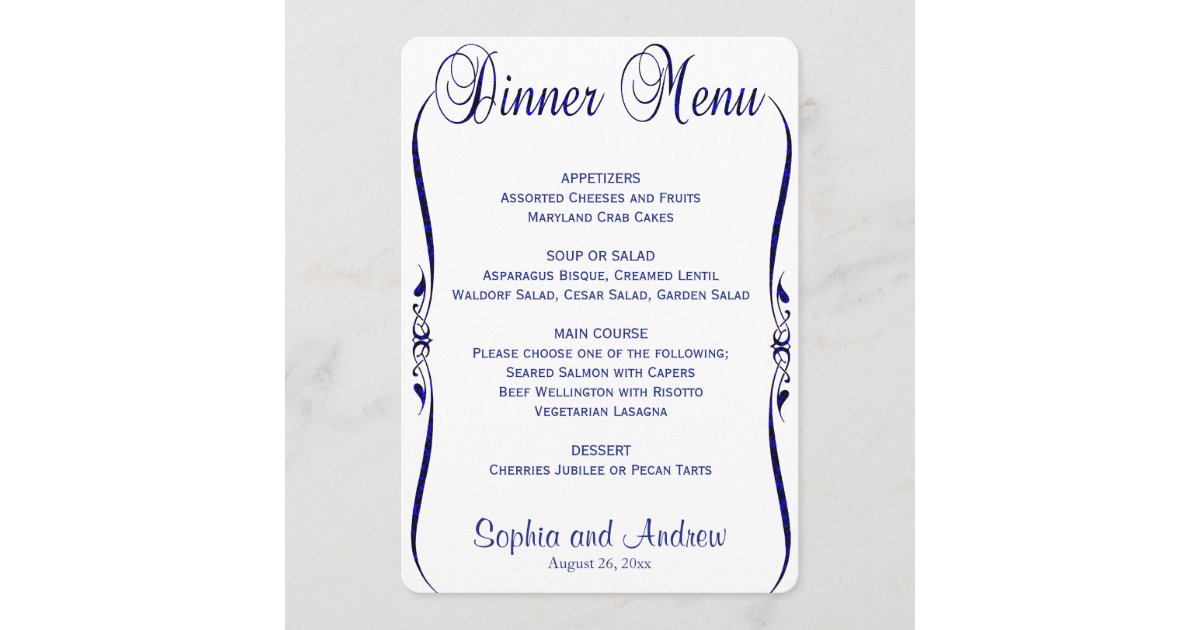 Dinner Menu | Elegant Blue | Zazzle