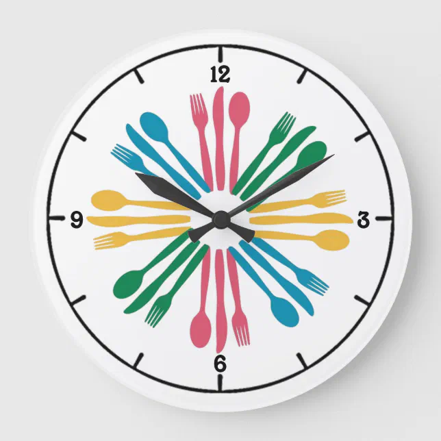 Dinner Time Colourful Kitchen Wall Clock | Zazzle