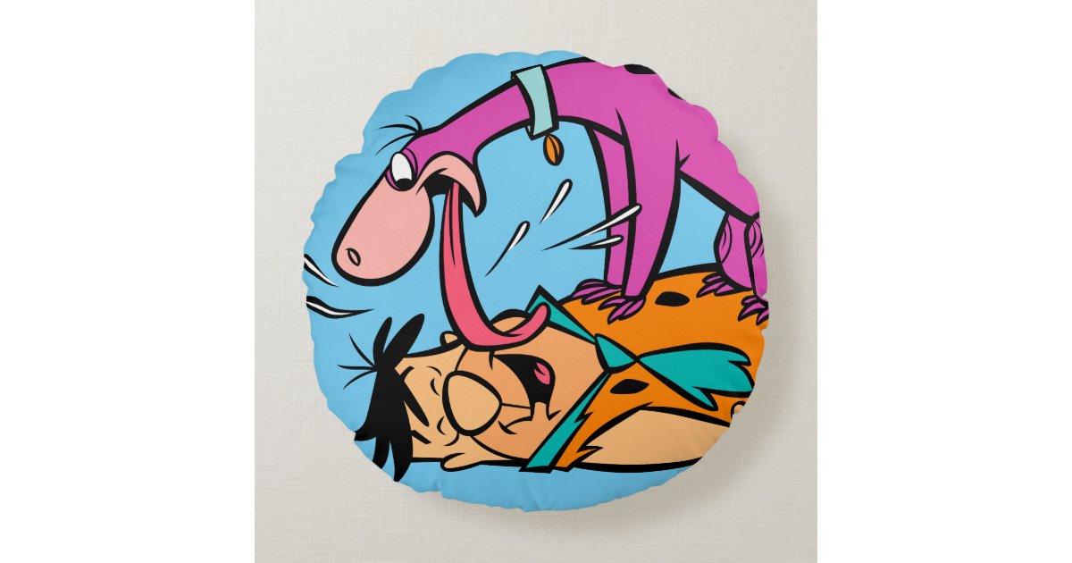 Dino Licking Fred Flintstone Round Cushion | Zazzle