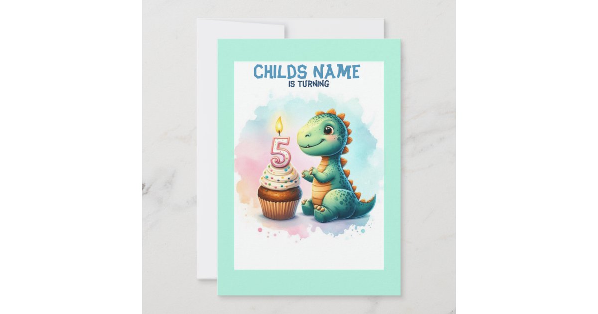 Dino Turning 5 Birthday Invitation | Zazzle