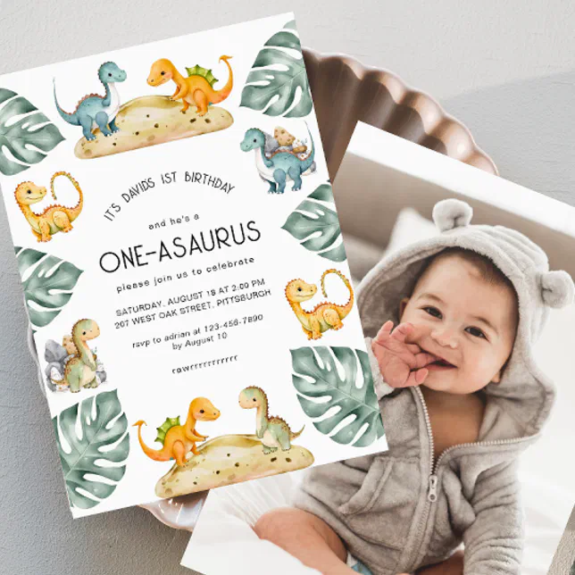 Dinosaur First Birthday Oneasaurus Party Photo Invitation | Zazzle