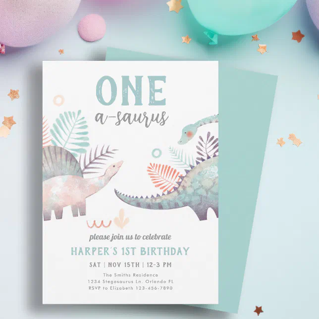 Dinosaur One-A-Saurus 1st Birthday Party Invitation | Zazzle