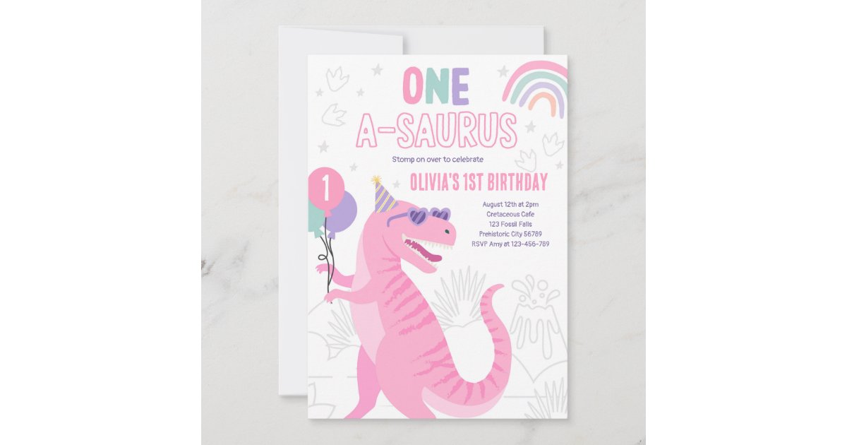 Dinosaur One A-Saurus 1st Birthday Party T-Rex Invitation | Zazzle