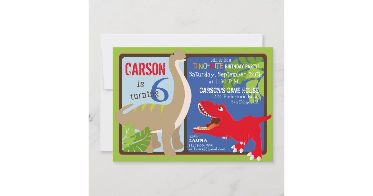 Dinosaur Sixth Birthday Invitation Card | Zazzle
