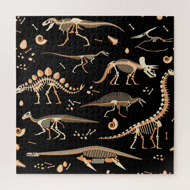 Dinosaur skeletons, fossils, vintage pattern. jigsaw puzzle | Zazzle