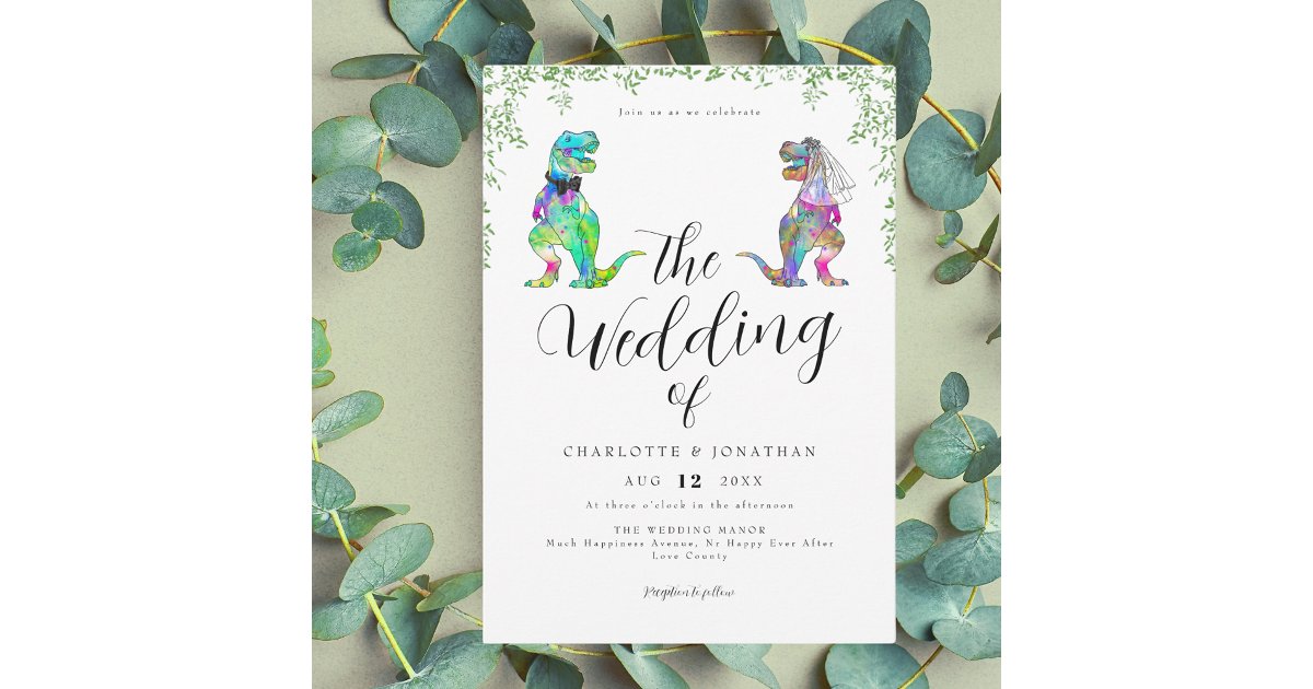 Dinosaur Theme Script Wedding Invitation | Zazzle