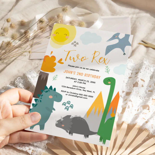 Dinosaur Two Rex 2nd Birthday Party Invitation | Zazzle