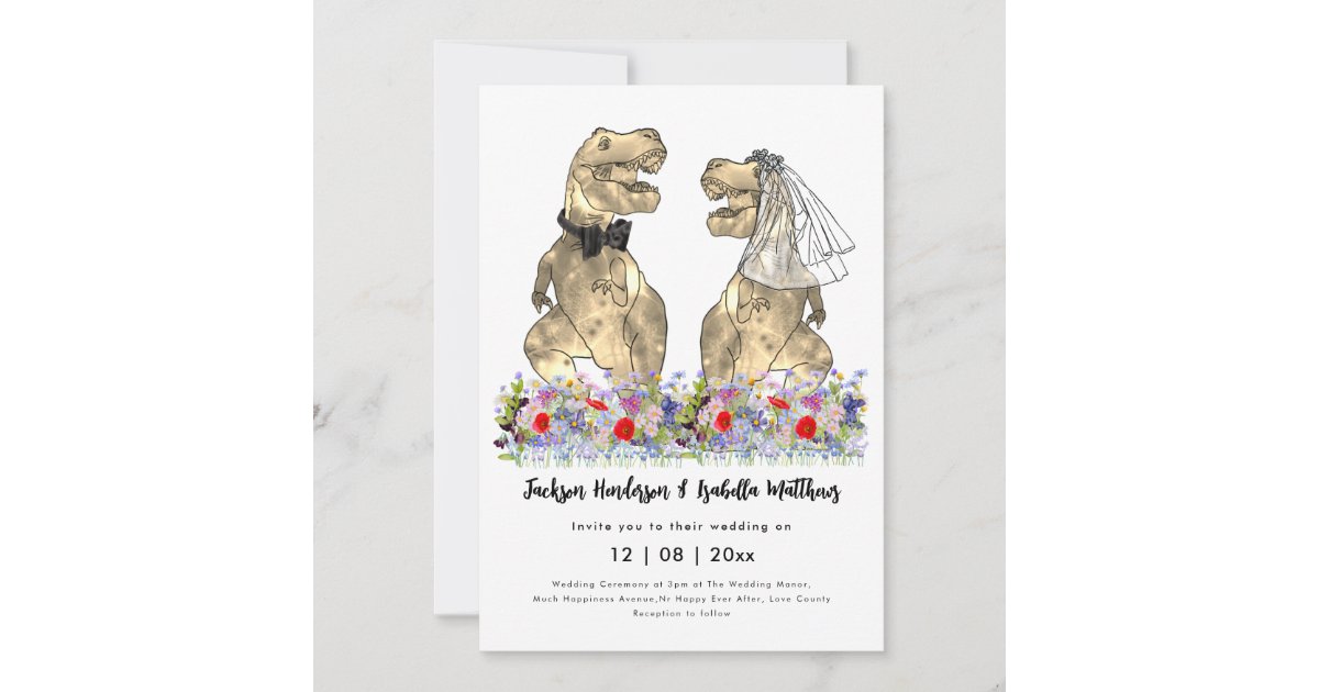 Dinosaur Wedding T-Rex Bride and Groom QR Code Invitation | Zazzle