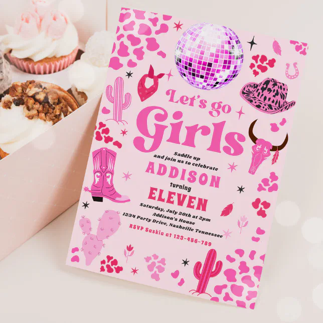 Disco Cowgirl Nashville Pink Rodeo Birthday Party Invitation | Zazzle