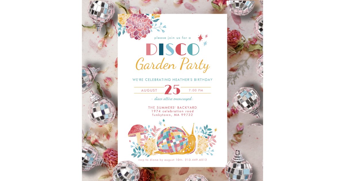 Disco Garden Party Cute Birthday Invitation | Zazzle