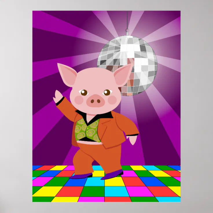 Disco pig on the dance floor poster | Zazzle