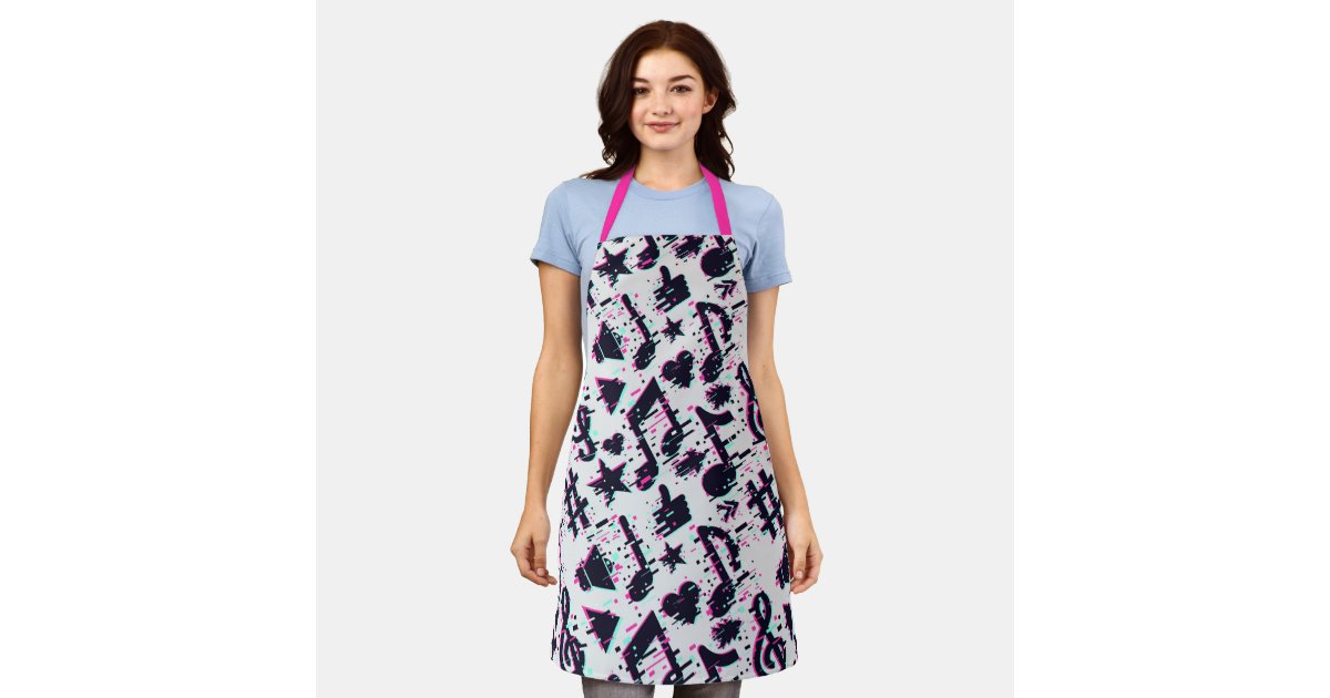 Distorted Musical Notes & Hearts Pattern Apron | Zazzle