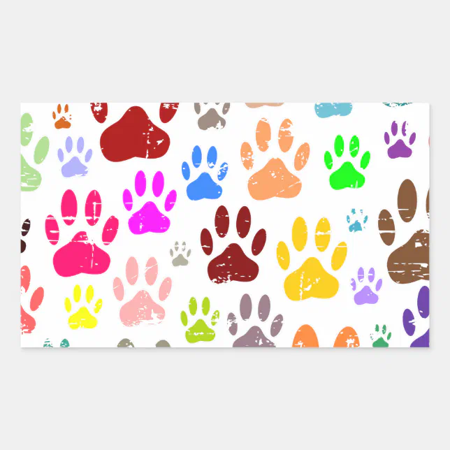 Distressed Colourful Dog Paw Prints Rectangular Sticker | Zazzle