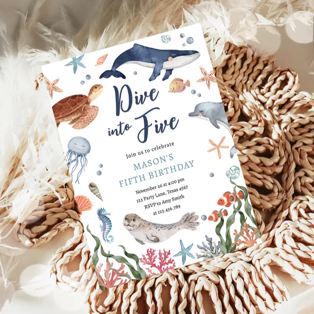 Dive into Five Under the Sea Nautical 5th Birthday Invitation | Zazzle