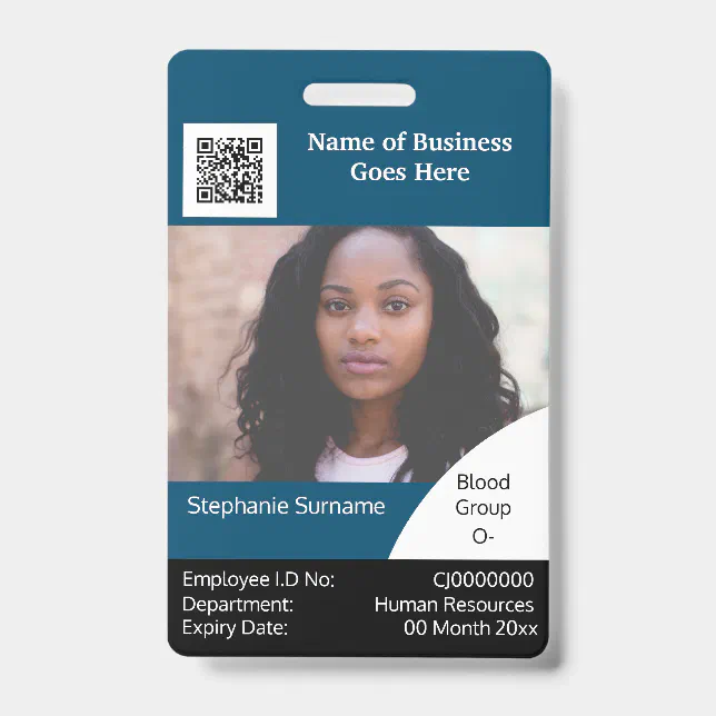 DIY Employee ID card blue black white Badge | Zazzle