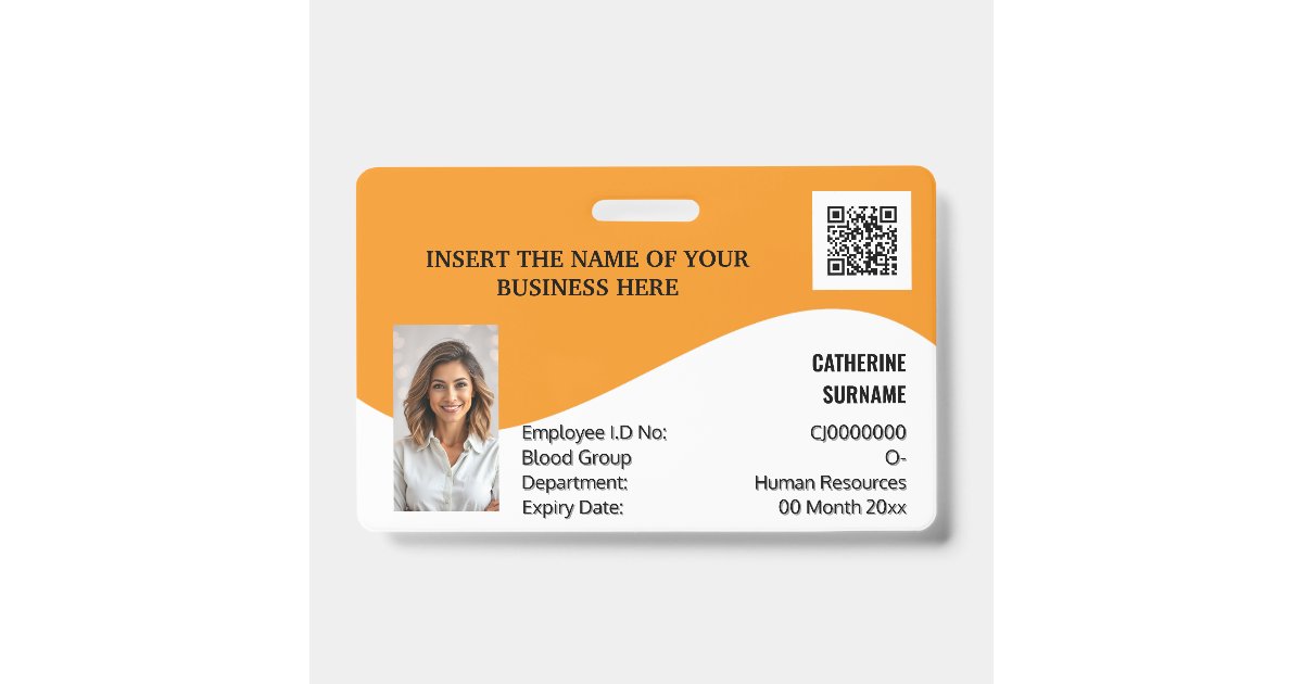 DIY ID card orange white photo logo template Badge | Zazzle