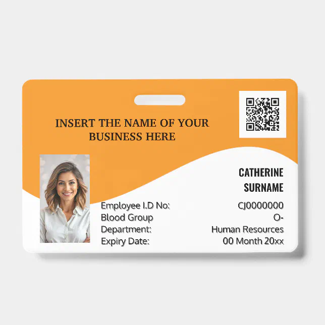 DIY ID card orange white photo logo template Badge | Zazzle