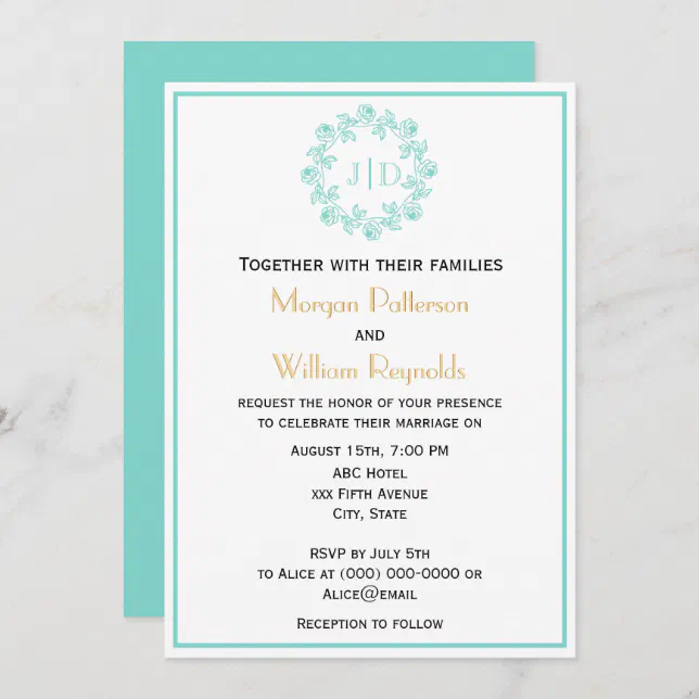 DIY Wreath of Roses 2 Initial Wedding Monogram CO2 Invitation | Zazzle