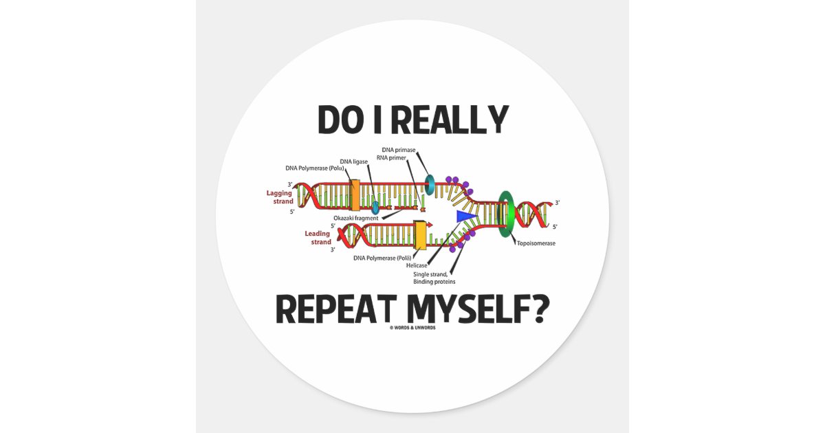 Do I Really Repeat Myself? DNA Replication Humour Classic Round Sticker ...
