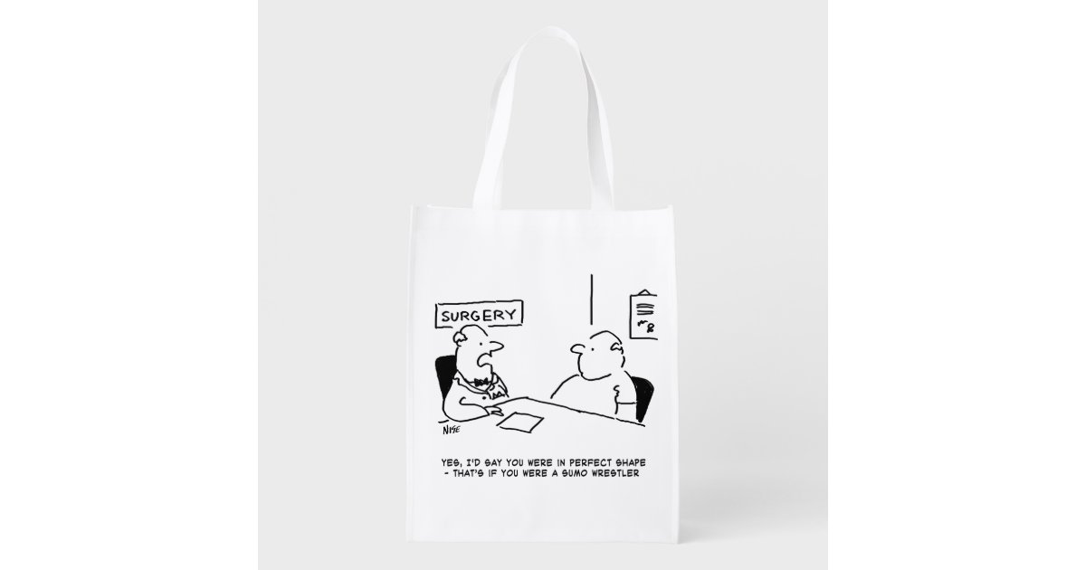 Doctor and Patient Overweight Obesity Sumo Cartoon Reusable Grocery Bag ...