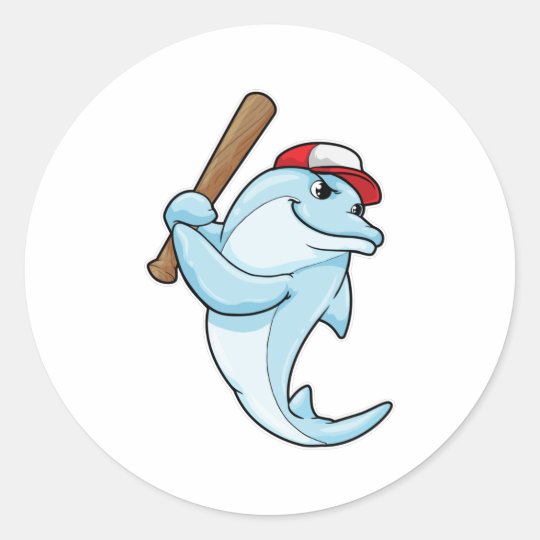 Dolphin at Baseball as Batsman Classic Round Sticker | Zazzle.co.uk