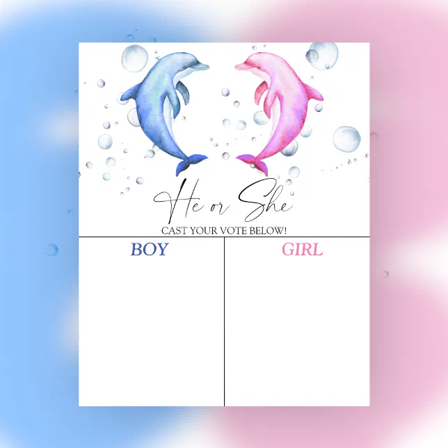 Dolphins Gender reveal He or She chart | Zazzle