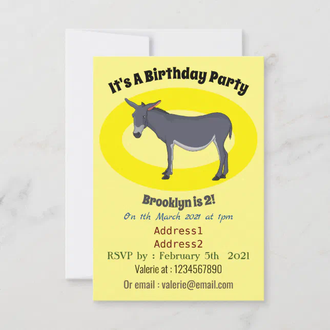 Donkey cartoon illustration invitation | Zazzle