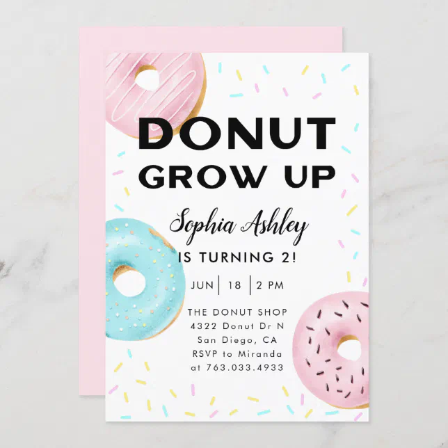 Donut Grow Up Birthday Party Invitation | Zazzle